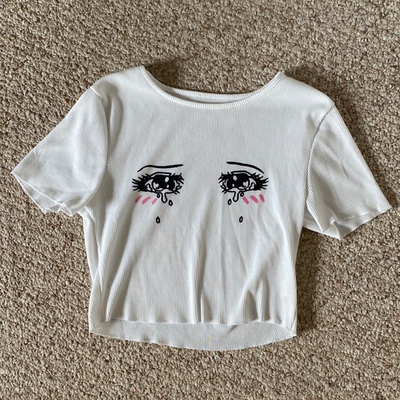 Princess Polly | Tops | Sad Girl Crying Anime White Ribbed Crop Top ...